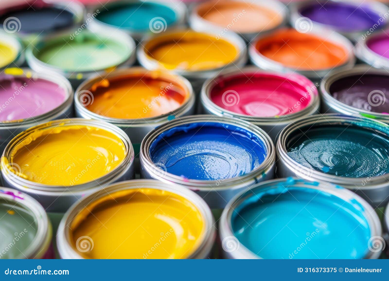 Many Different Open Cans of Paint Stock Illustration - Illustration of ...