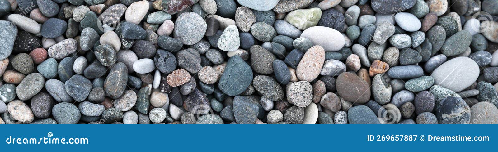 Many Different Pebbles As Background, Top View. Banner Design Stock ...