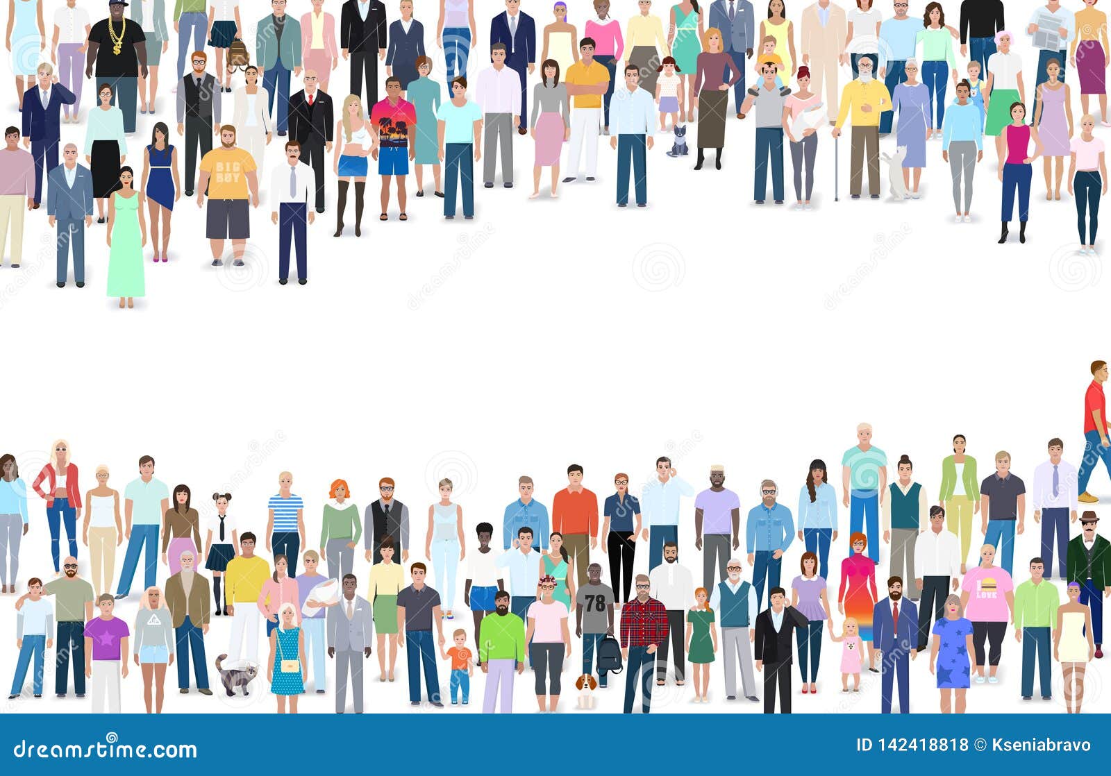Many Different People, Group, Place for Text, Vector Illustration Stock ...