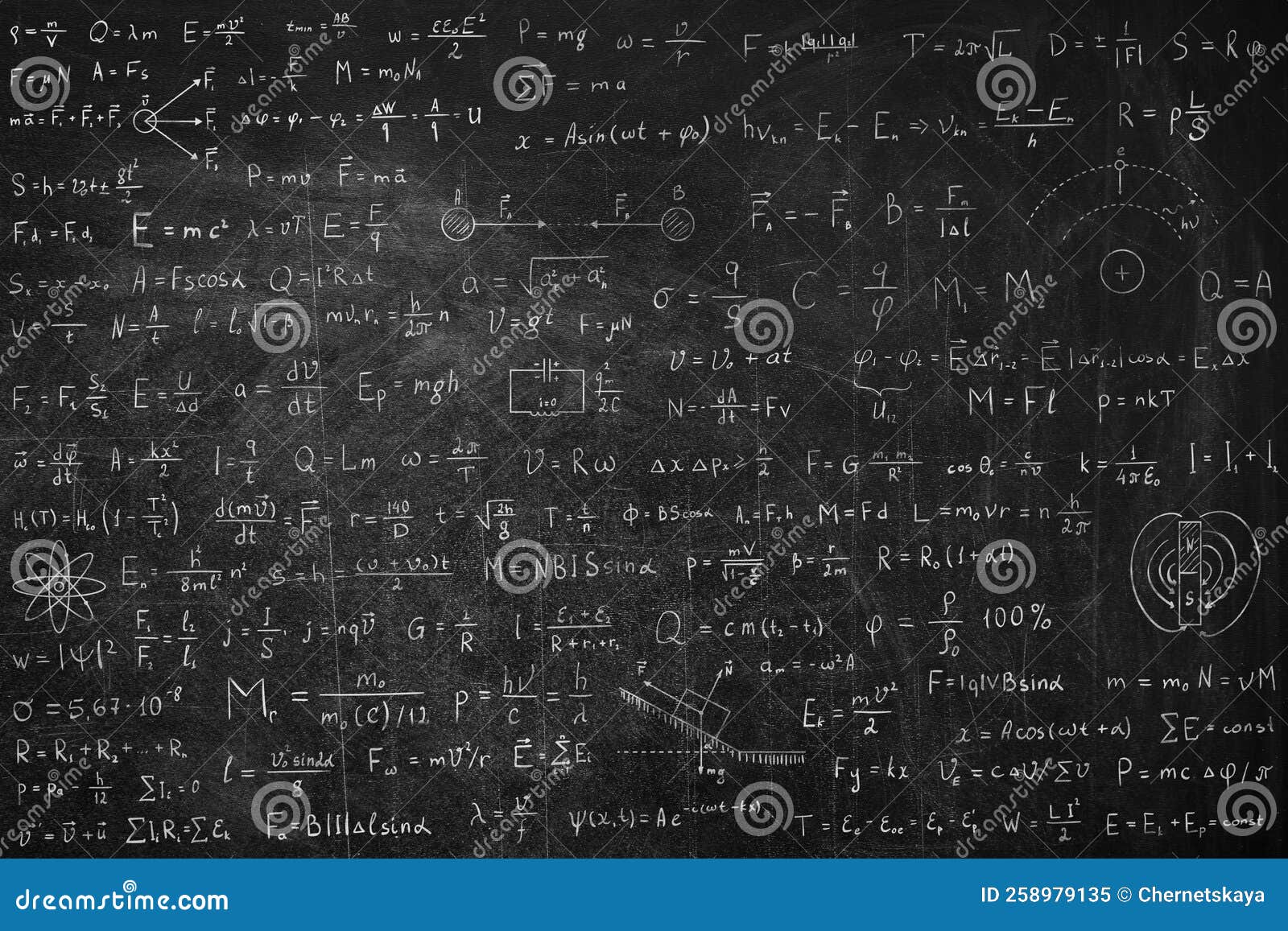 Many Different Physics Formulas Written on Blackboard Stock Image ...