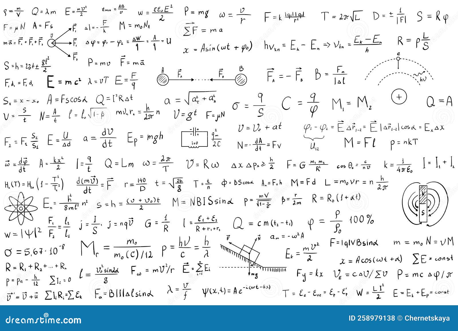 Many Different Physics Formulas Written on Blackboard Stock ...