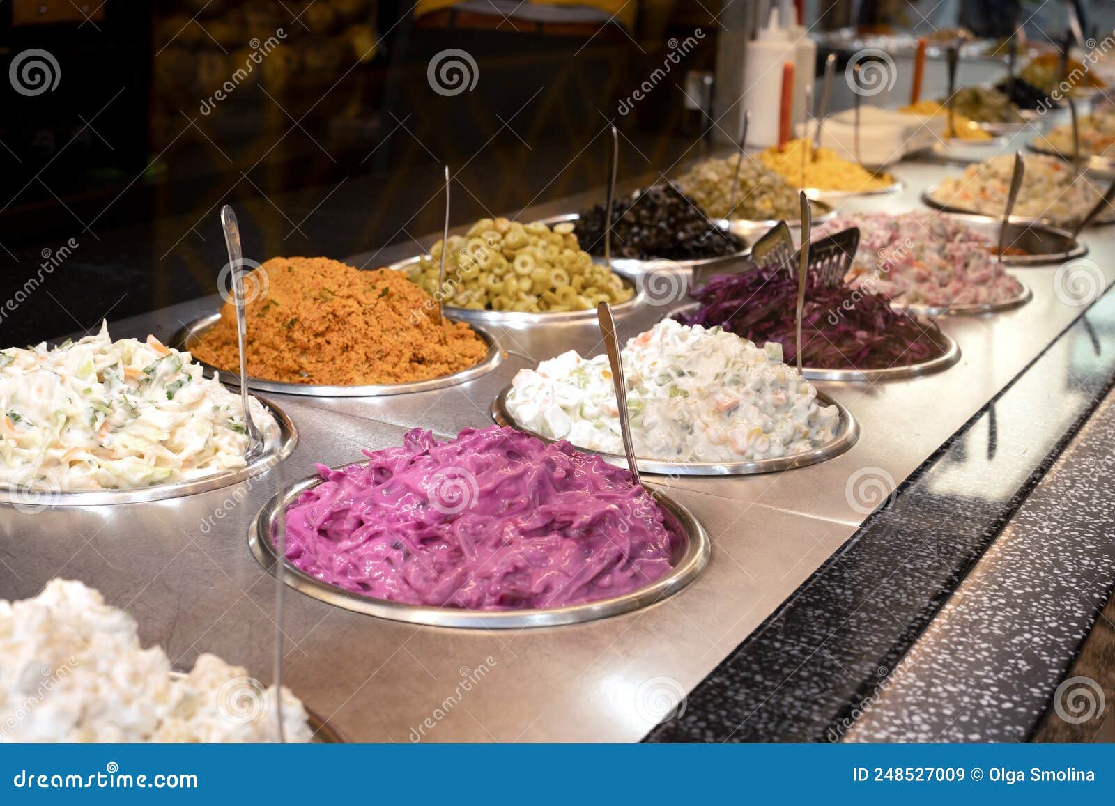 Many Different Salads in Restaurant.Cold Table, Buffet Dinner,layout in ...