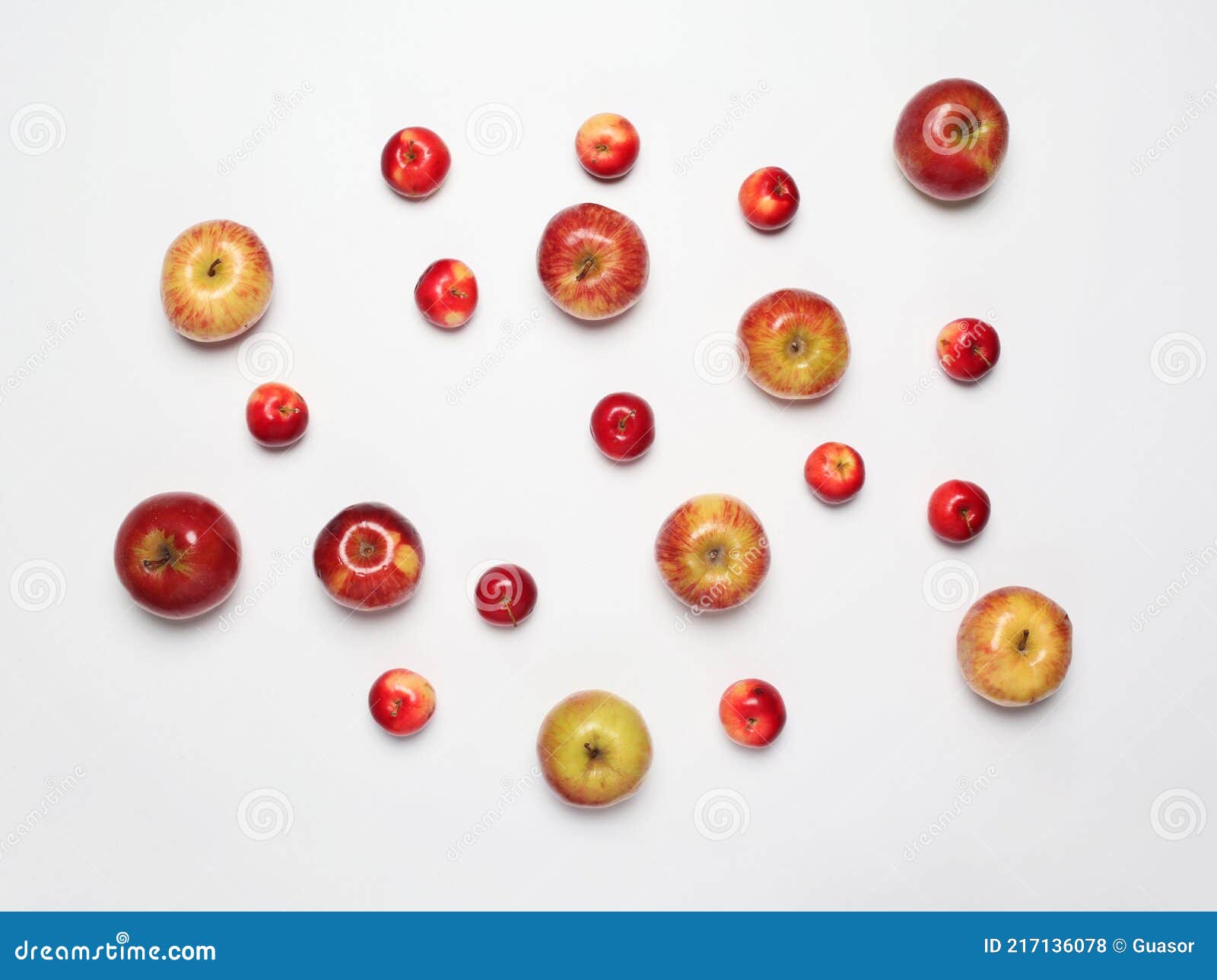 Many Different Scattered Apples Isolated on a White Background Stock ...
