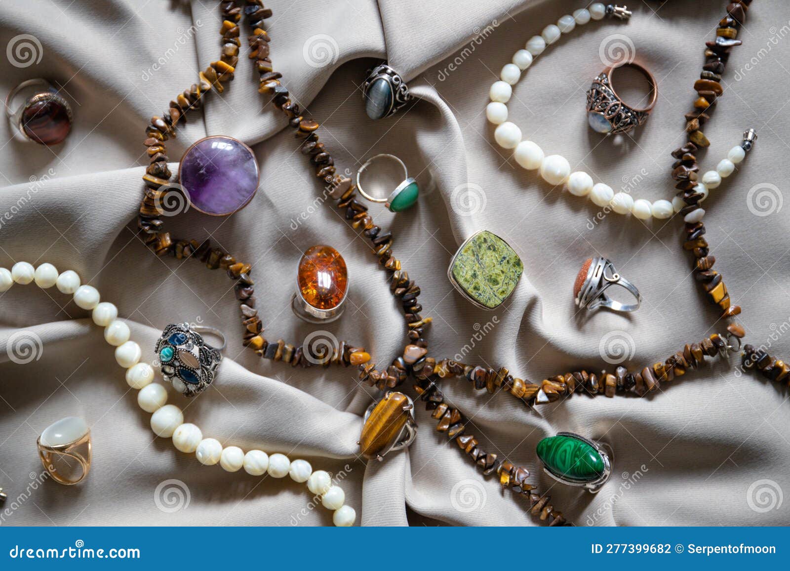 Many Different Silver Rings and Necklace with Various Natural Gemstones ...