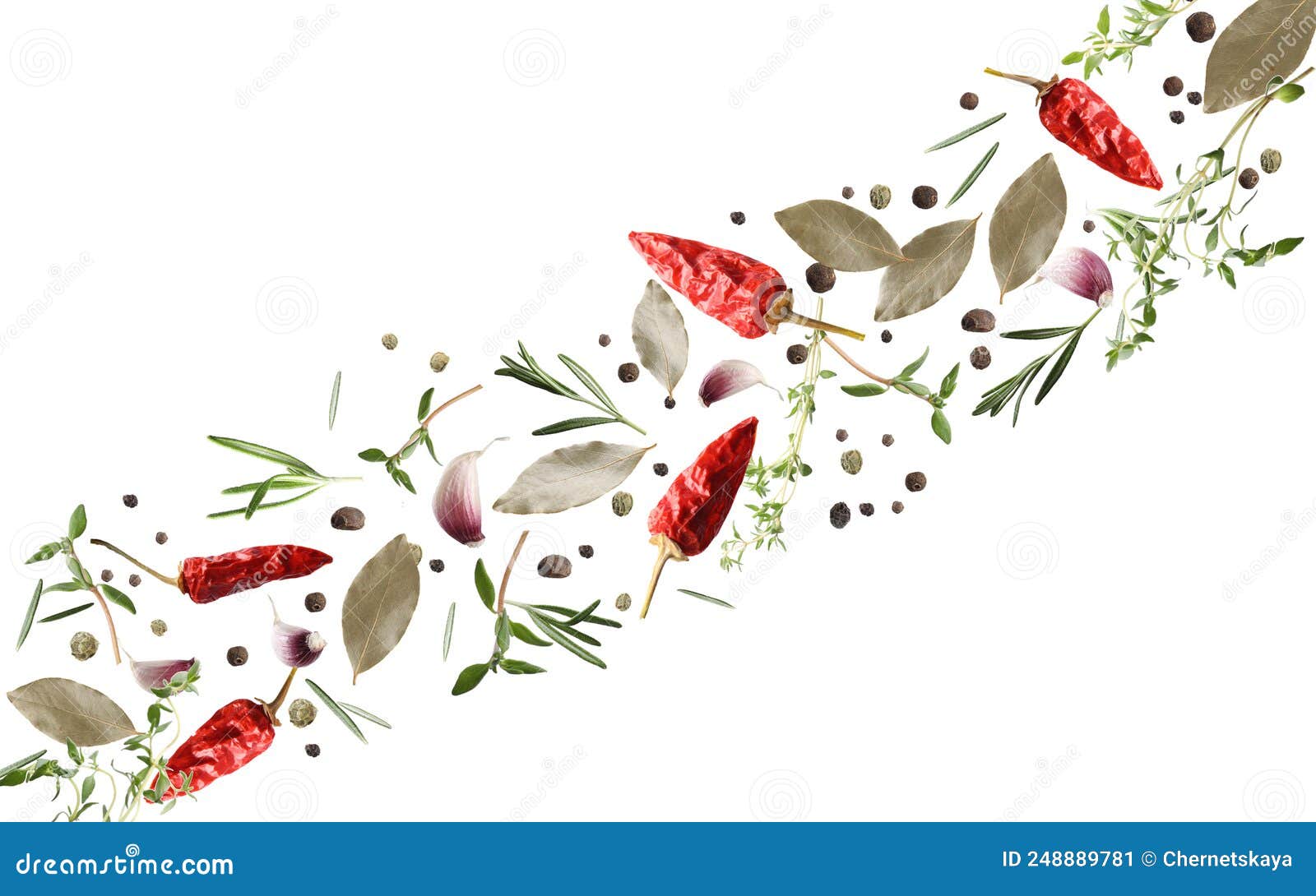 Many Different Spices Flying on White Background Stock Image - Image of ...