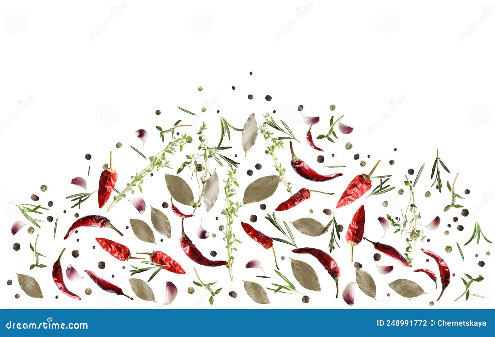 Many Different Spices Flying on White Background Stock Illustration ...