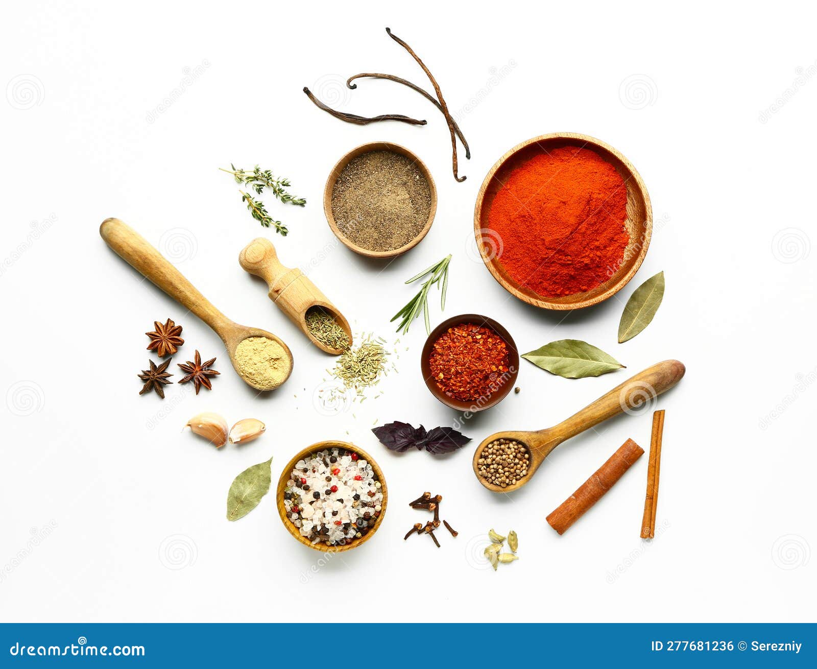 Many Different Spices on White Background Stock Photo - Image of garlic ...