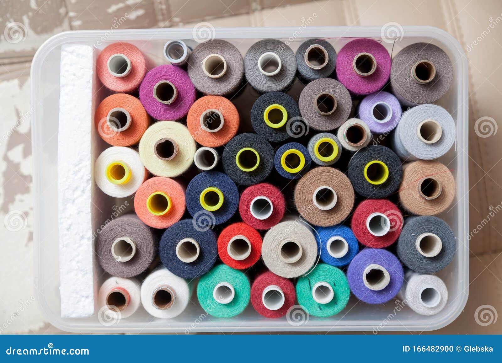 Many Different Spools of Thread Top View Stock Photo - Image of stands ...