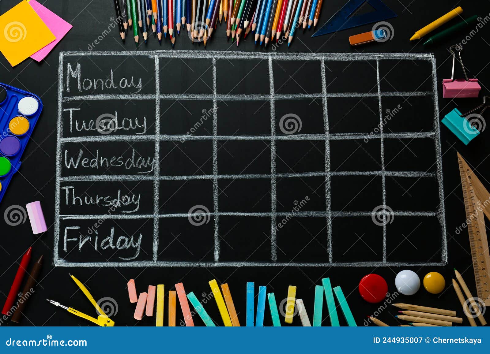 Weekly School Timetable Drawn On Black Chalkboard Stock Photography ...