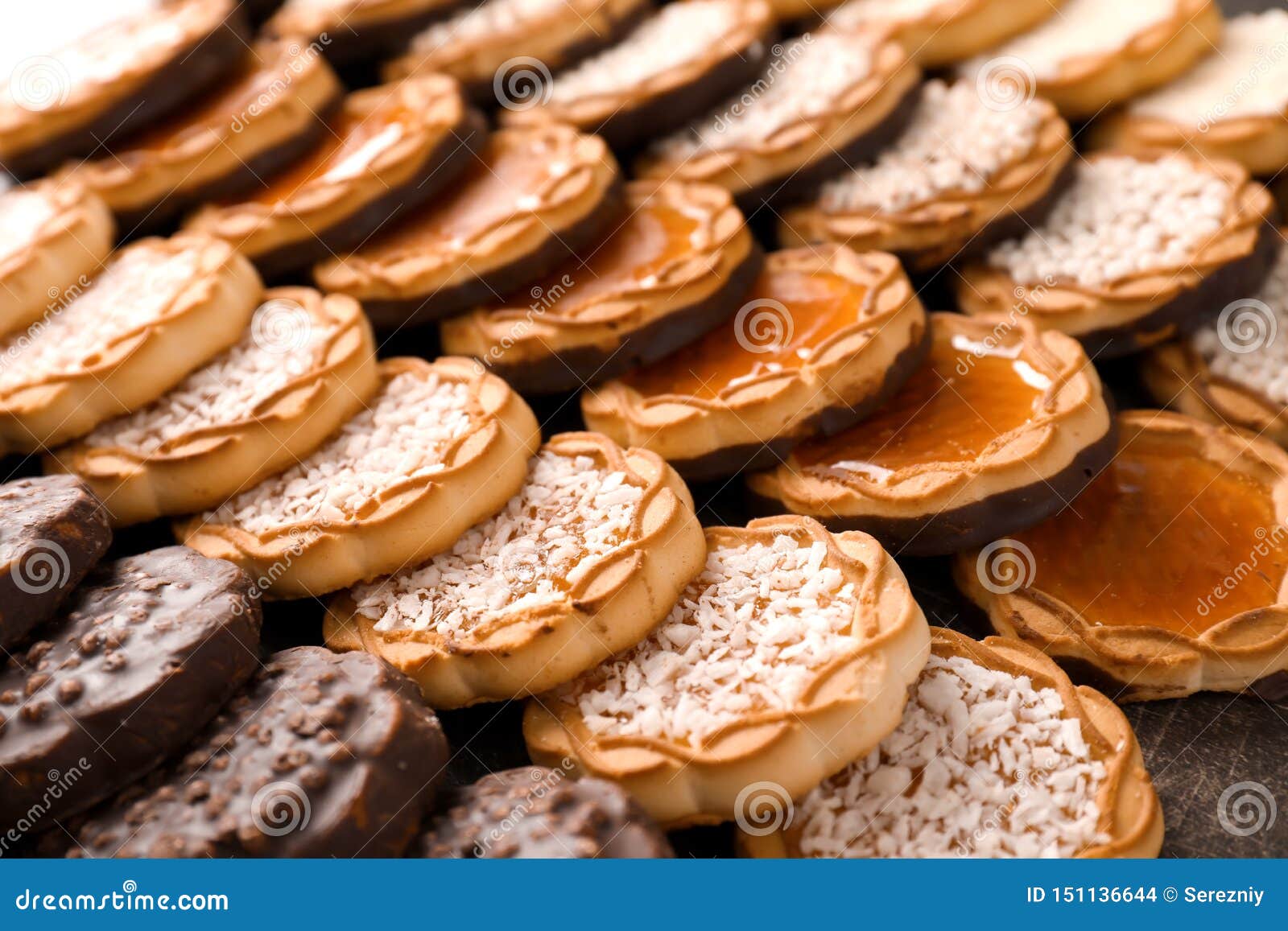 Many Different Sweet Cookies on Table Stock Photo - Image of closeup ...