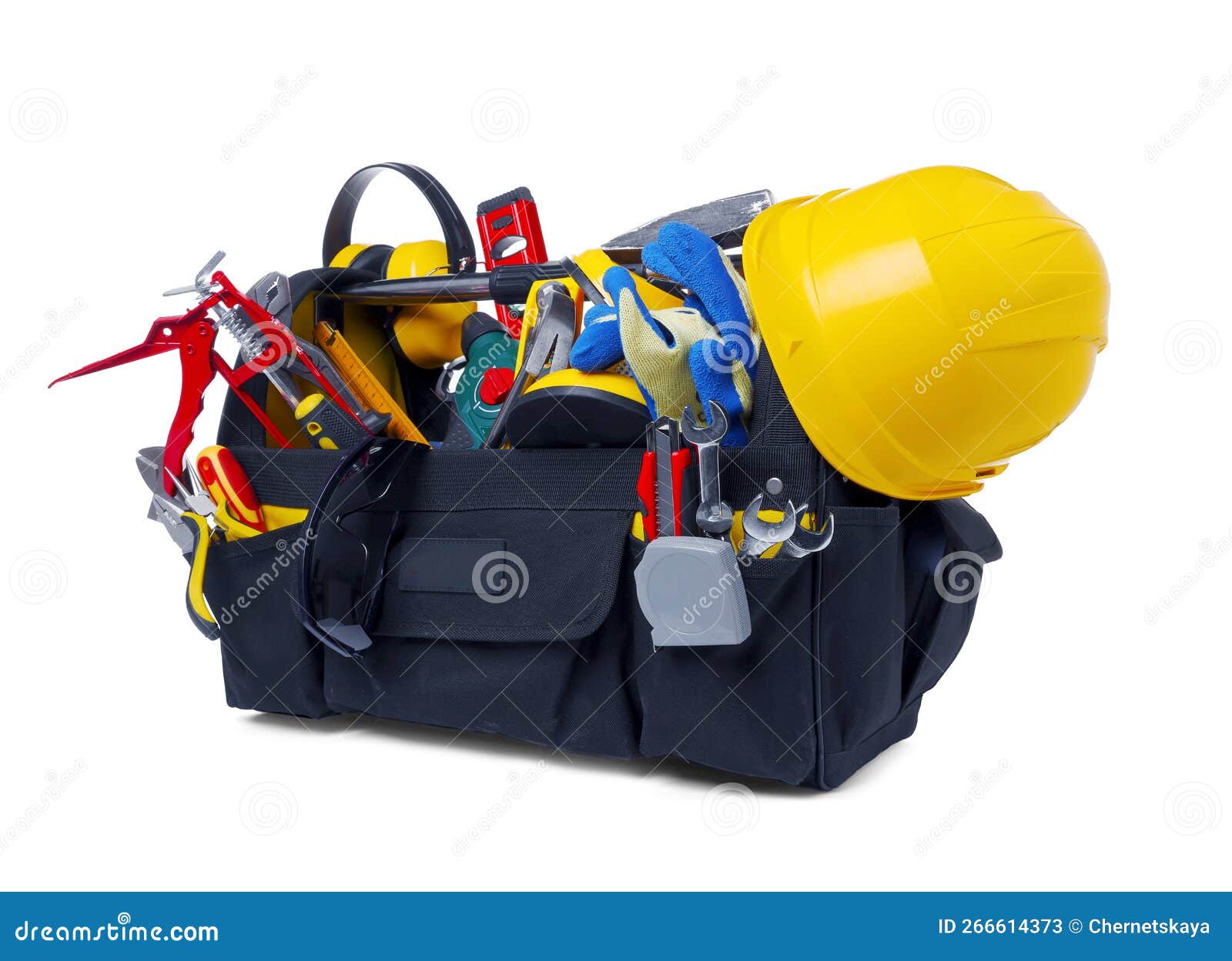 Many Different Tools in Box Isolated on White Stock Image - Image of ...