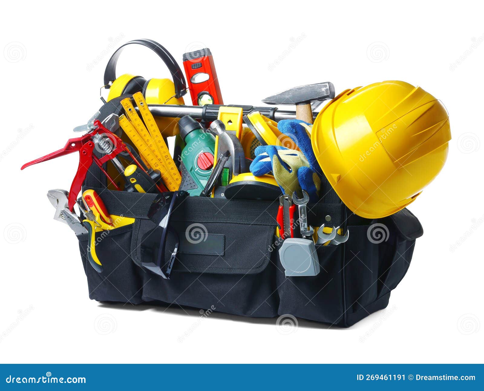 Many Different Tools in Box Isolated on White Stock Image - Image of ...