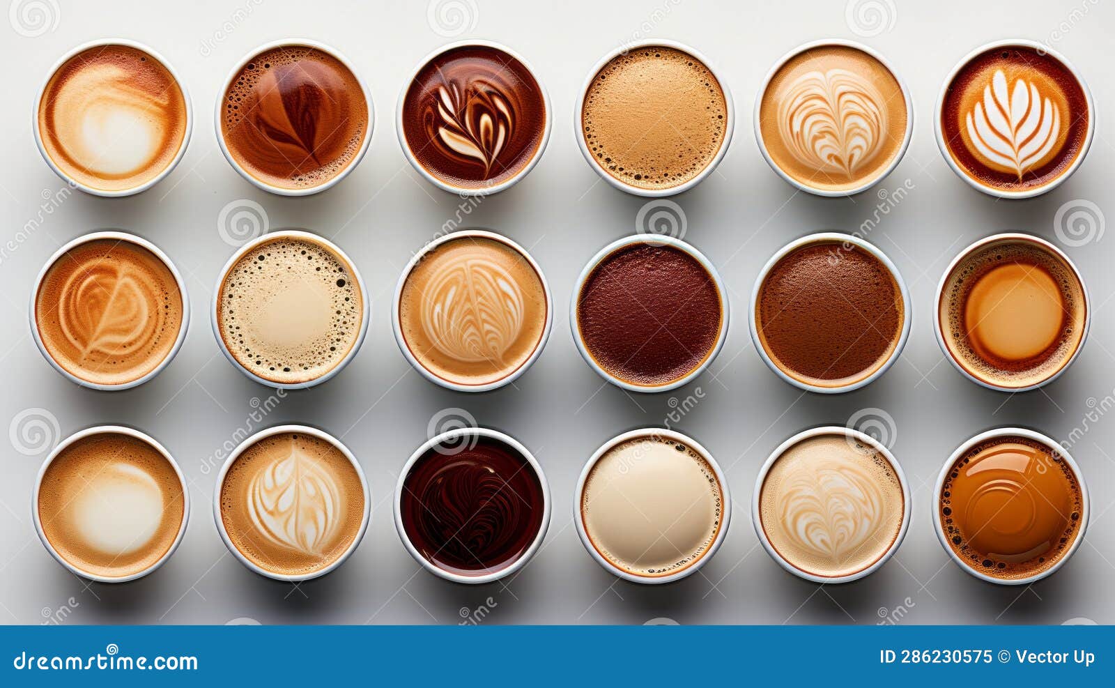 Many Different Types of Coffee Top View. Generative AI. Stock Image ...