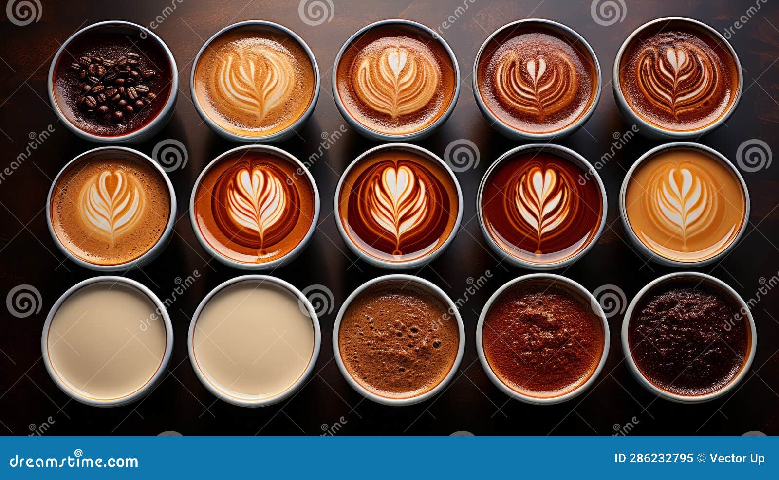 Many Different Types of Coffee Top View. Generative AI. Stock Image ...