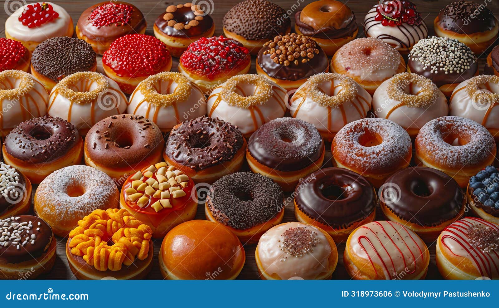 Many Different Types of Donuts are Arranged on a Table Stock Photo ...