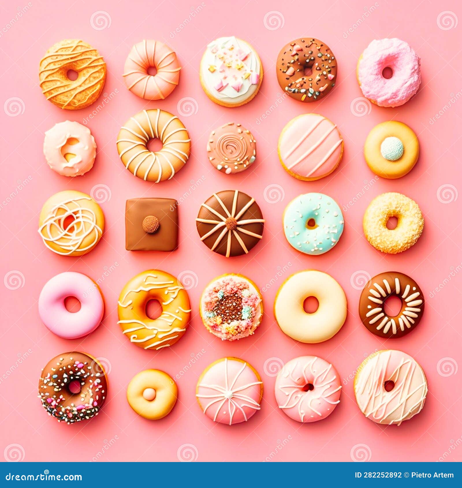 Many Different Types of Donuts, Generative AI Stock Illustration ...