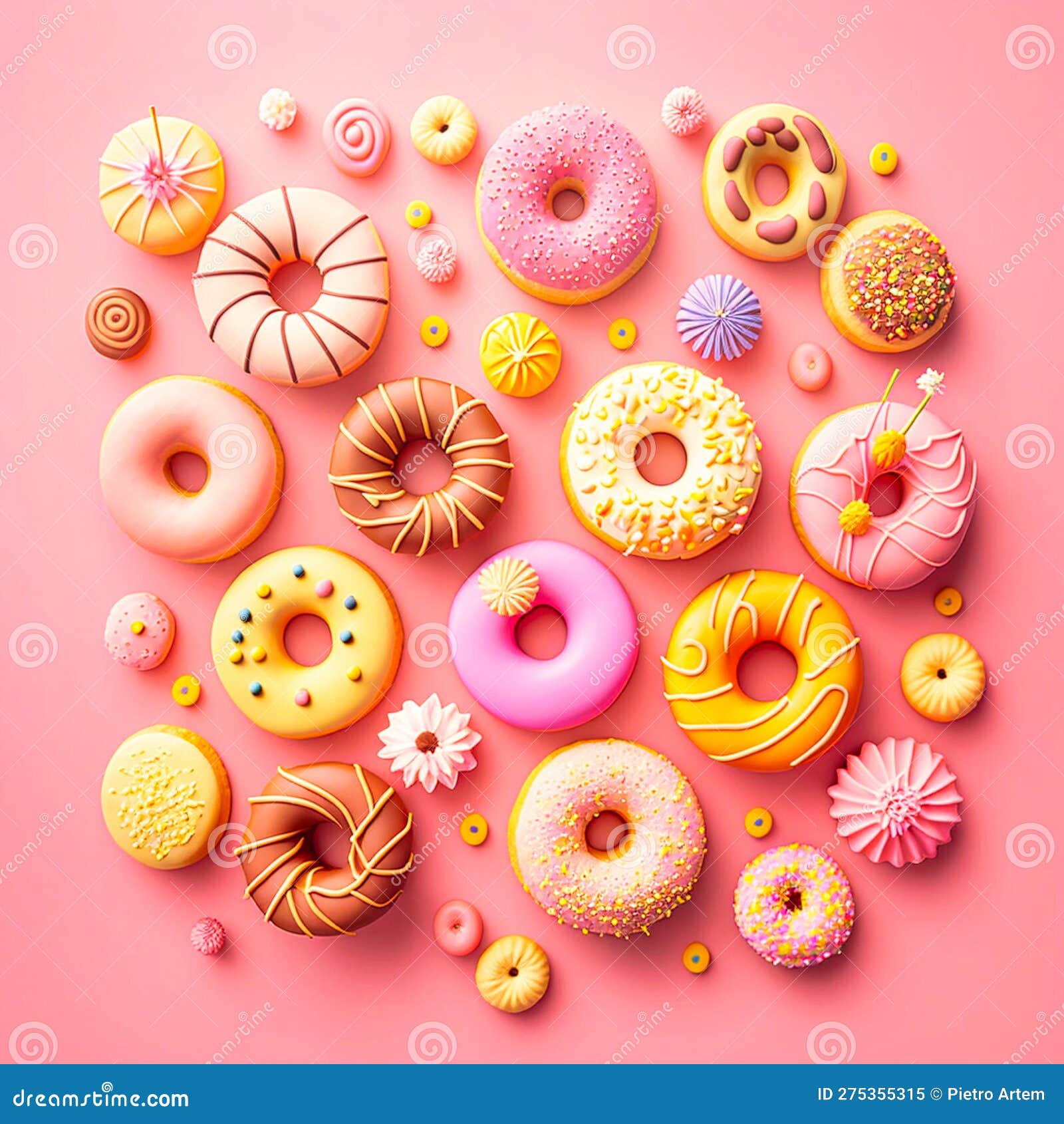 Many Different Types of Donuts, Generative AI Stock Illustration ...