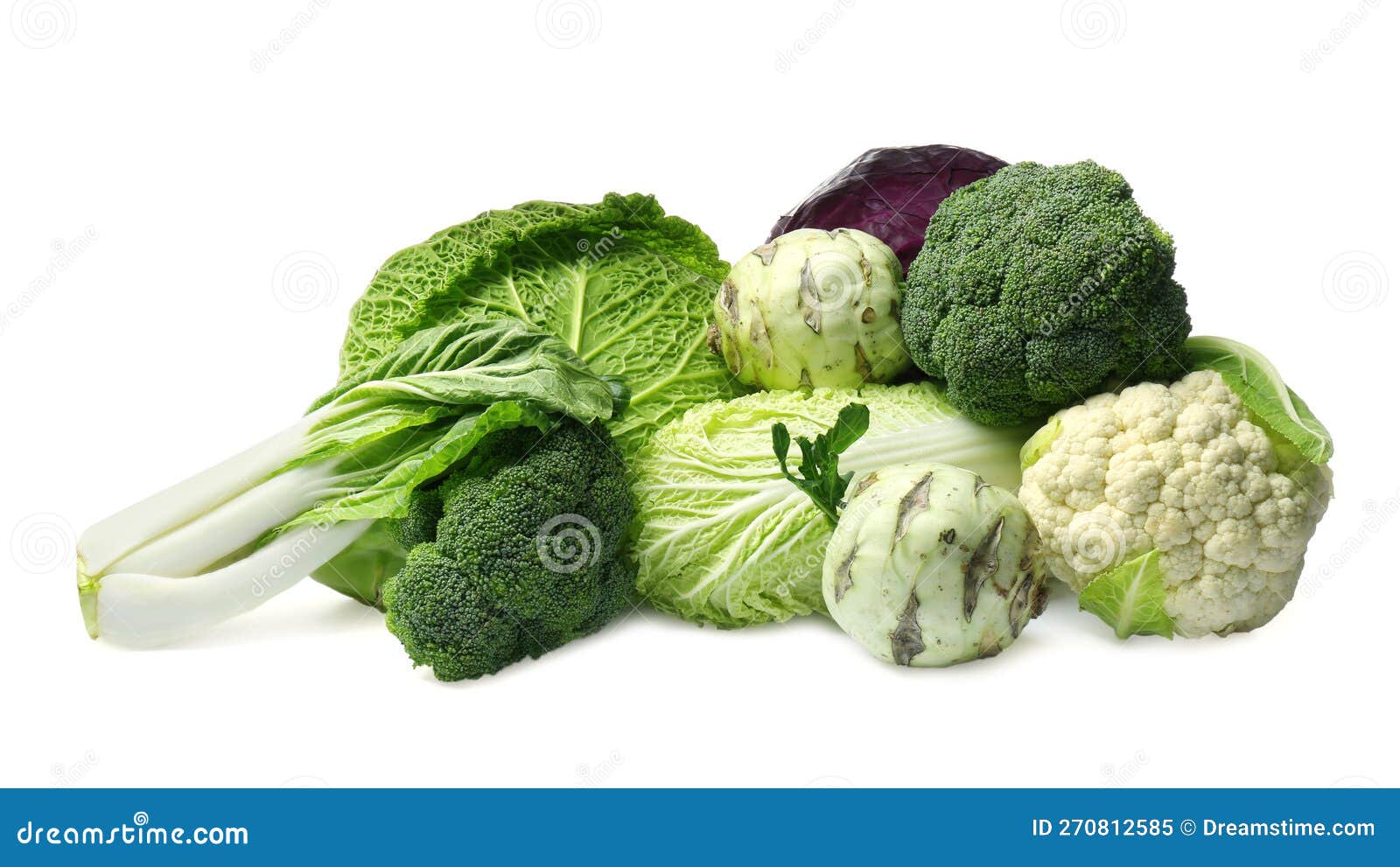 Many Different Types of Fresh Cabbage on White Background Stock Image ...