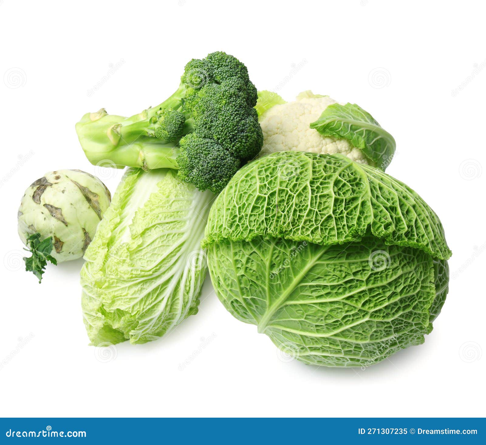 Many Different Types of Fresh Cabbage on White Background Stock Image ...