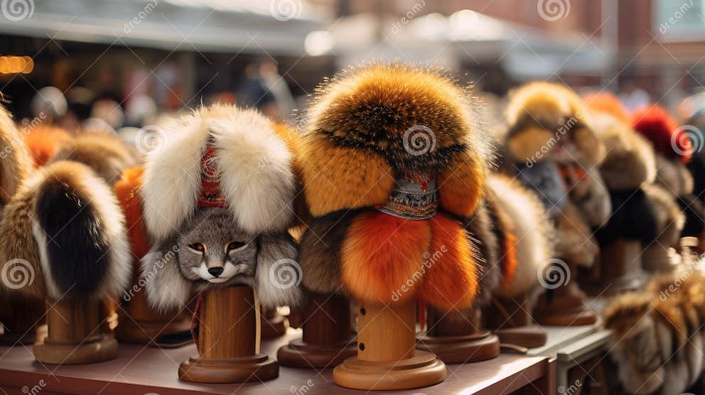 Many Different Types of Fur Hats are on Display, AI Stock Illustration ...