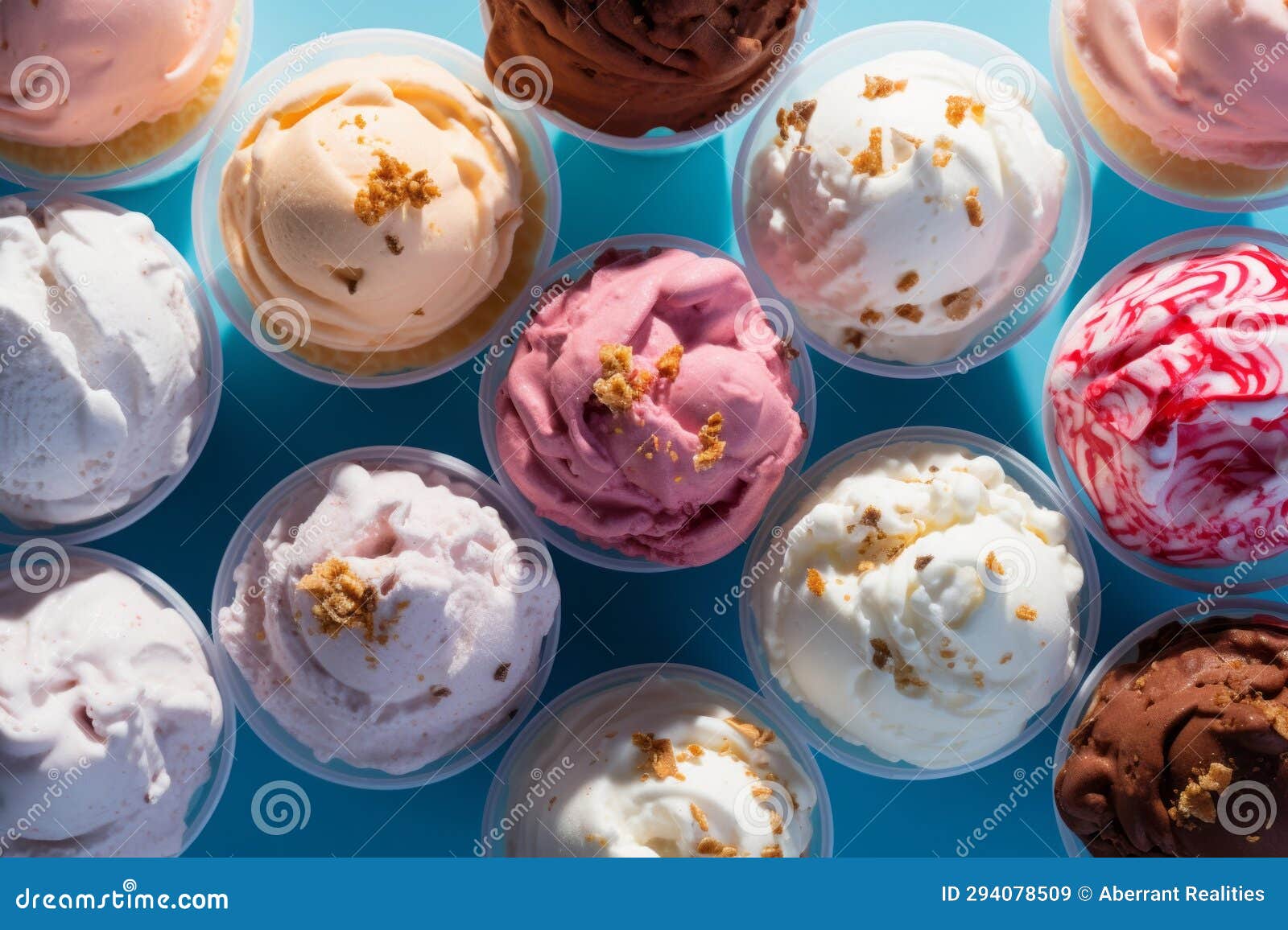 Many Different Types of Ice Cream in Small Cups Stock Illustration ...