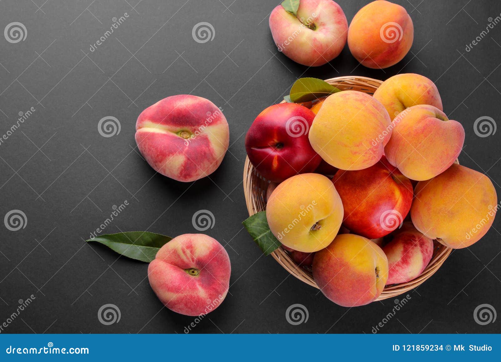 Many Different Varieties of Peaches in a Wicker Basket on a Black ...