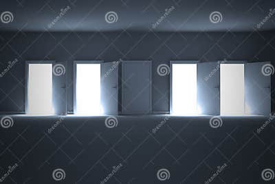 Many doors opening stock illustration. Illustration of light - 37389033
