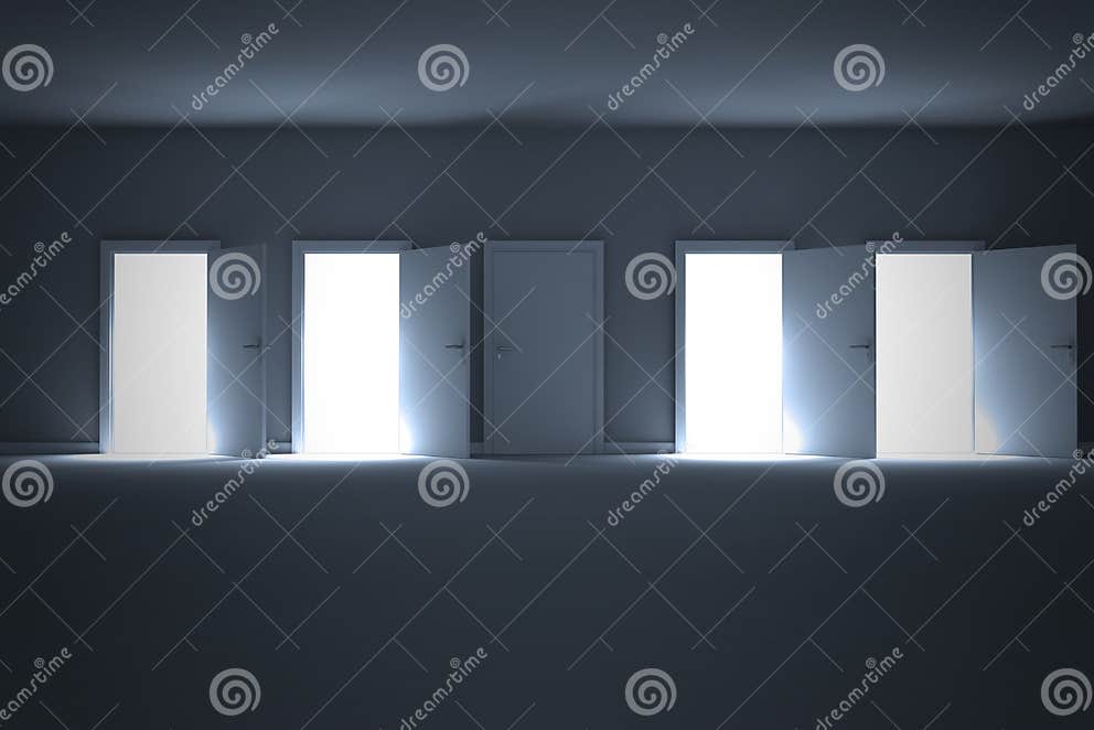 Many doors opening stock illustration. Illustration of light - 37389033