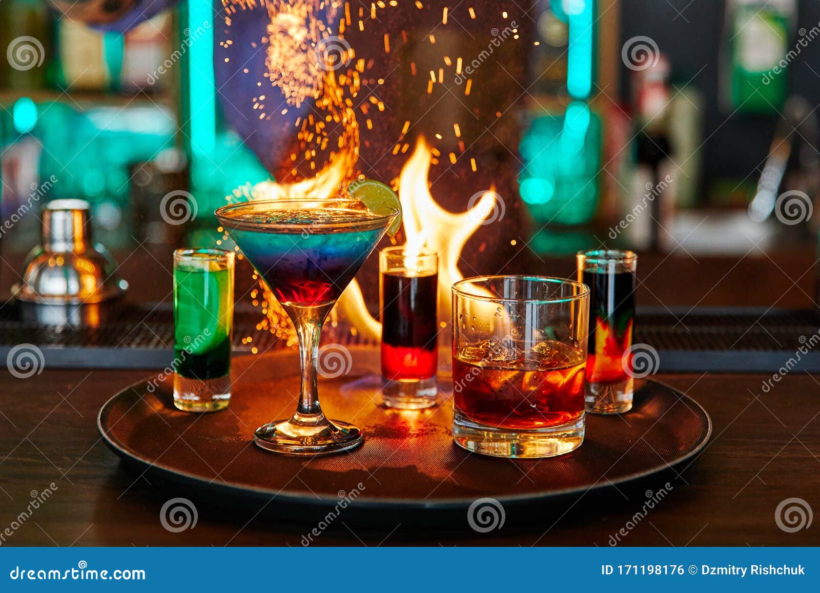 Many Drinks, Burning, Cocktail with Lime, Alcohol, Bar Stock Photo ...