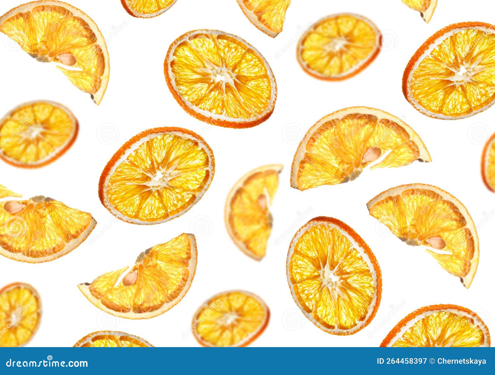 Many Dry Orange Slices Falling on White Background Stock Image - Image ...
