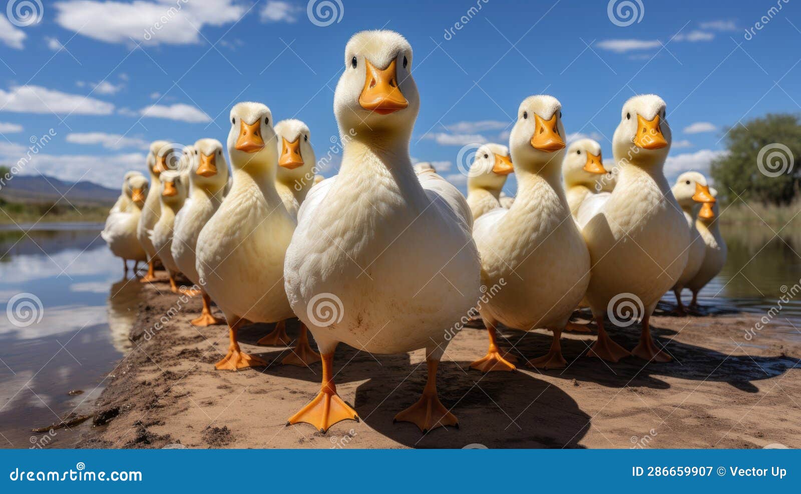 Many Ducks in a Row. Generative AI. Stock Illustration - Illustration ...