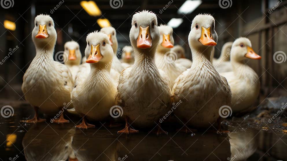 Many Ducks in a Row. Generative AI. Stock Image - Image of fluffy ...