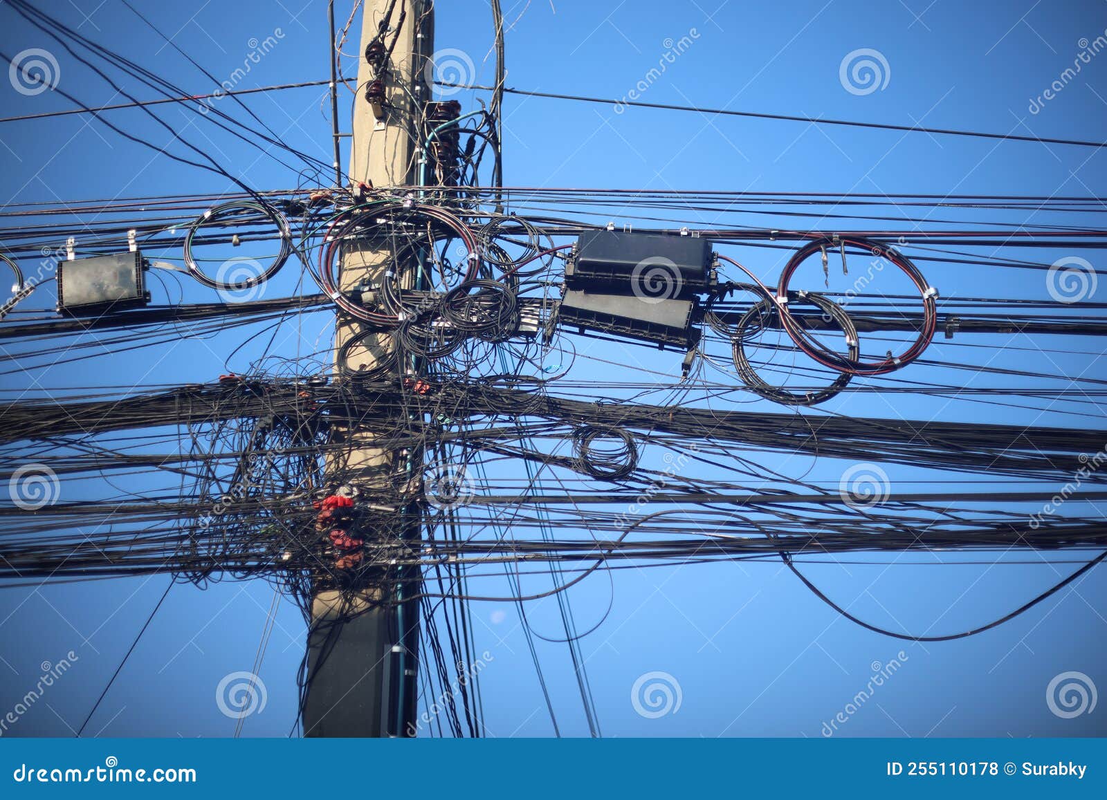 Many Electrical and Communication Cables are Entangled in a Mess on the ...