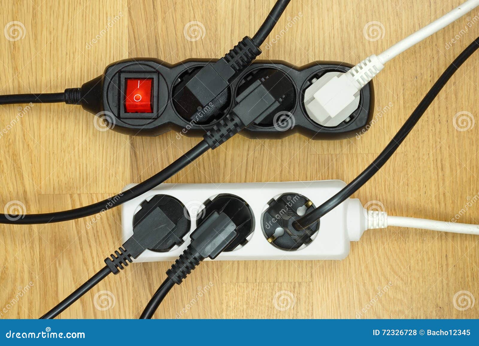 Many Electrical Cords Connected To a Power Strip Stock Photo - Image of ...