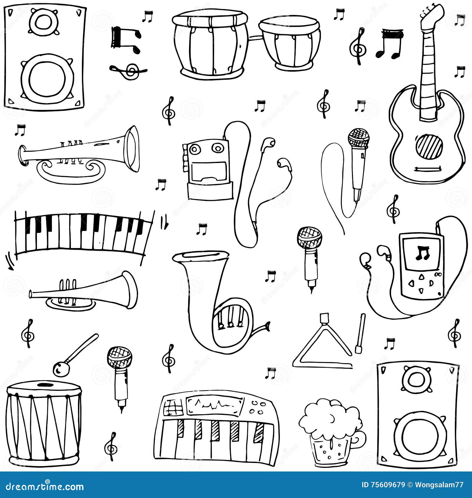 Many Element Hand Draw Music Theme Doodles Stock Vector - Illustration ...
