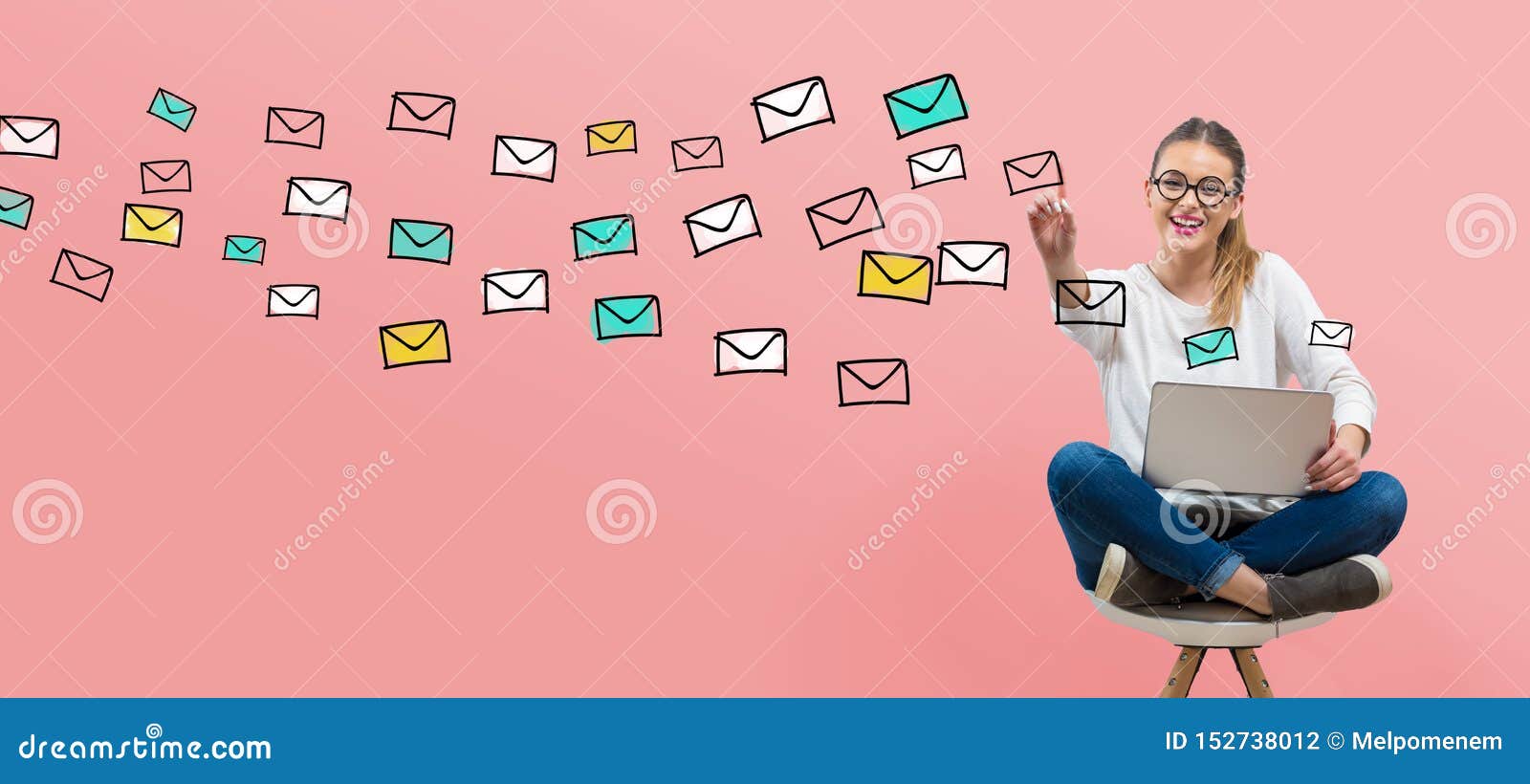 Many Emails with Young Woman Stock Illustration - Illustration of young ...