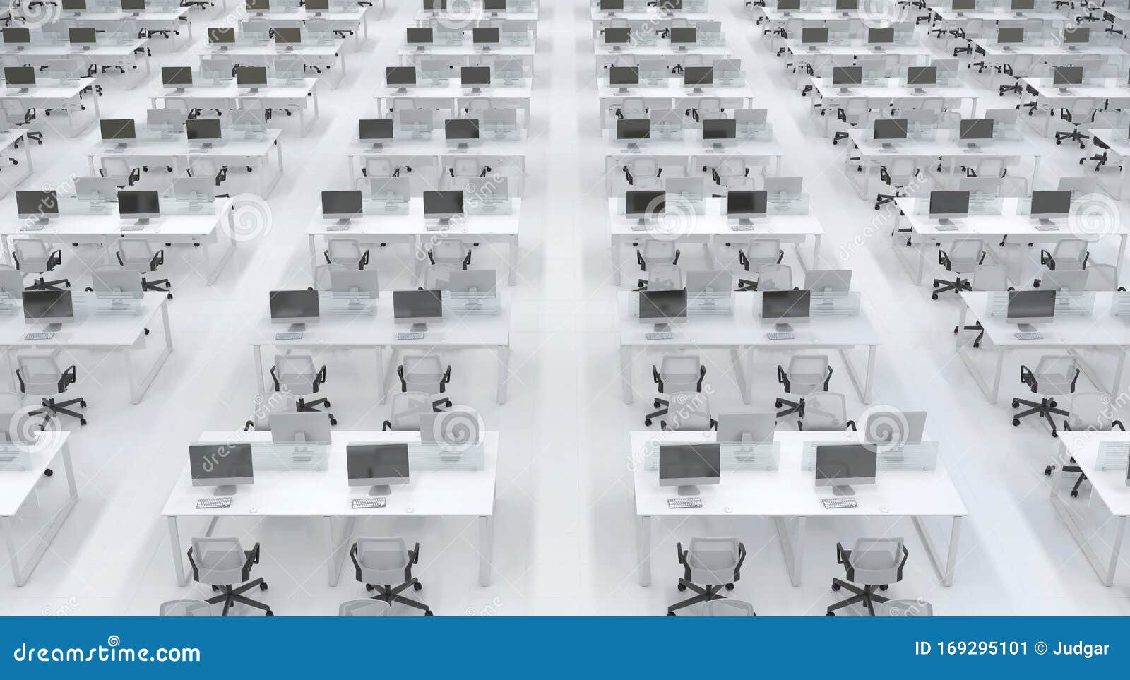 Workplaces With Computers In A Modern Loft Open Office Overgrown By ...