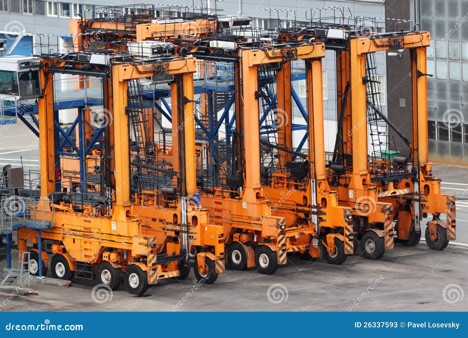 Many Empty Loaders Stand on Asphalt in Seaport Stock Image - Image of ...