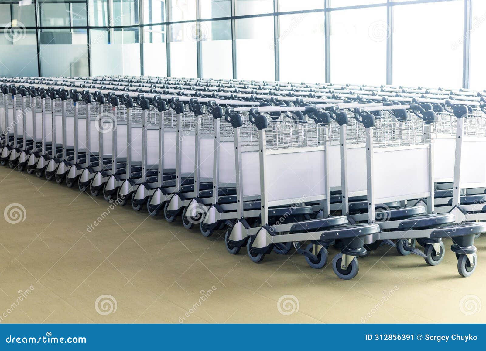 Many Empty Luggage Trolleys at the Airport Stock Image - Image of trip ...