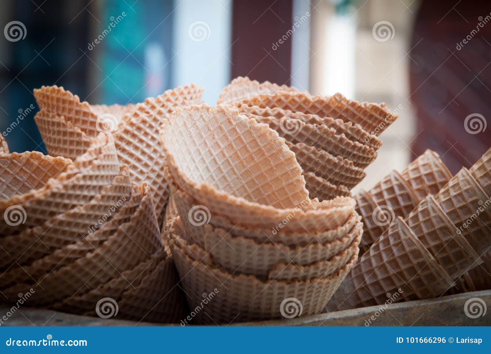Several Empty Fresh Wafer Ice Cream Cone Cornet Cups . Stock Photo ...