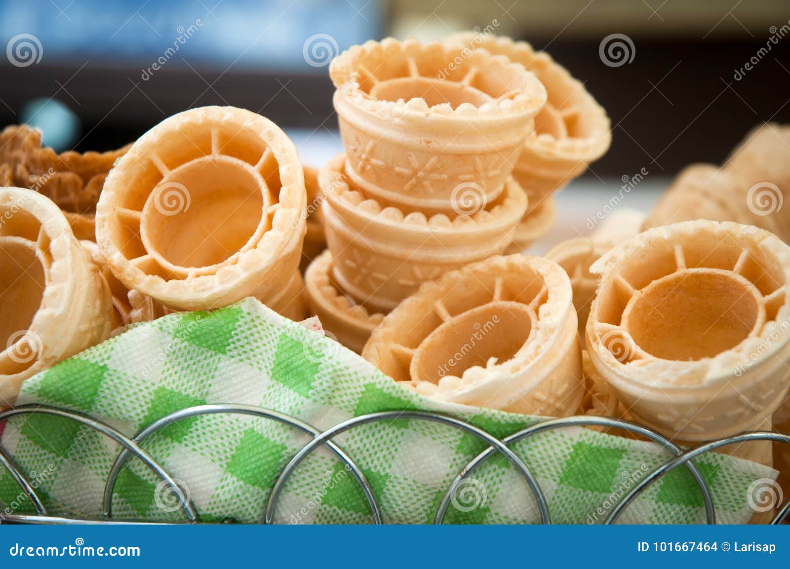 Several Empty Fresh Wafer Ice Cream Cone Cornet Cups . Stock Photo ...