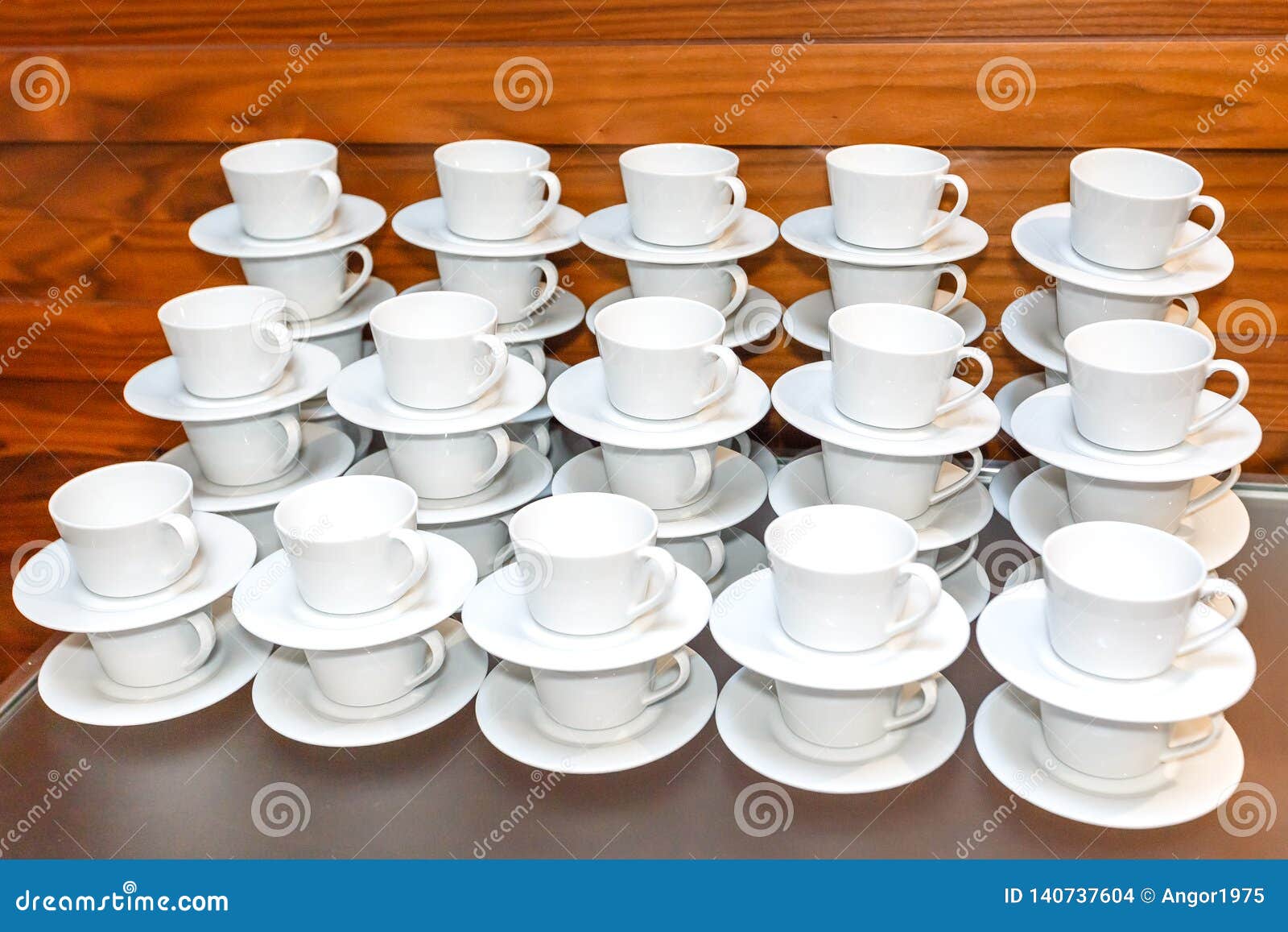 Many Empty White Tea or Coffee Cups Stacked on Table. Event Catering ...