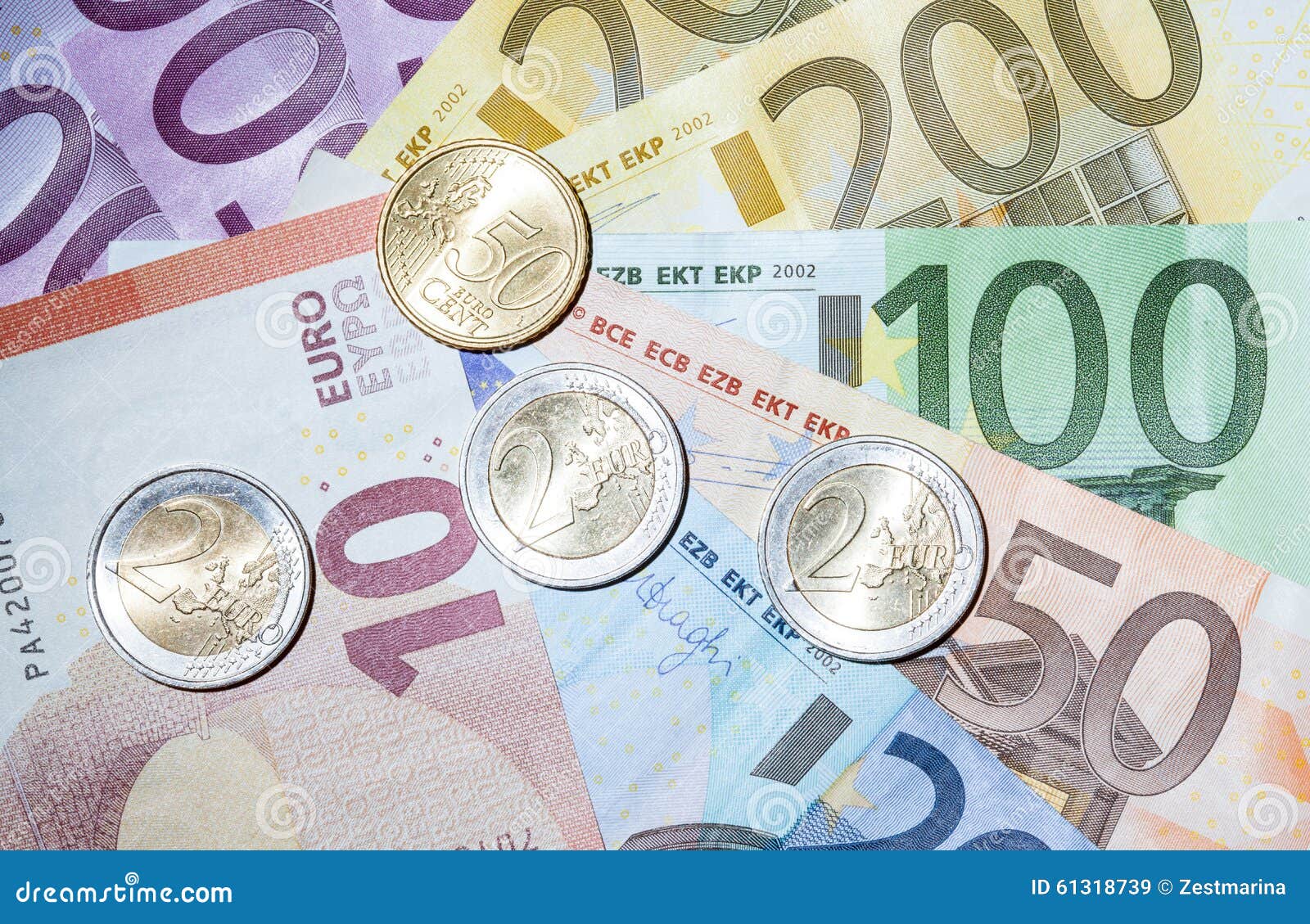 Many Eoru Banknotes and Coins Stock Image - Image of loan, salary: 61318739