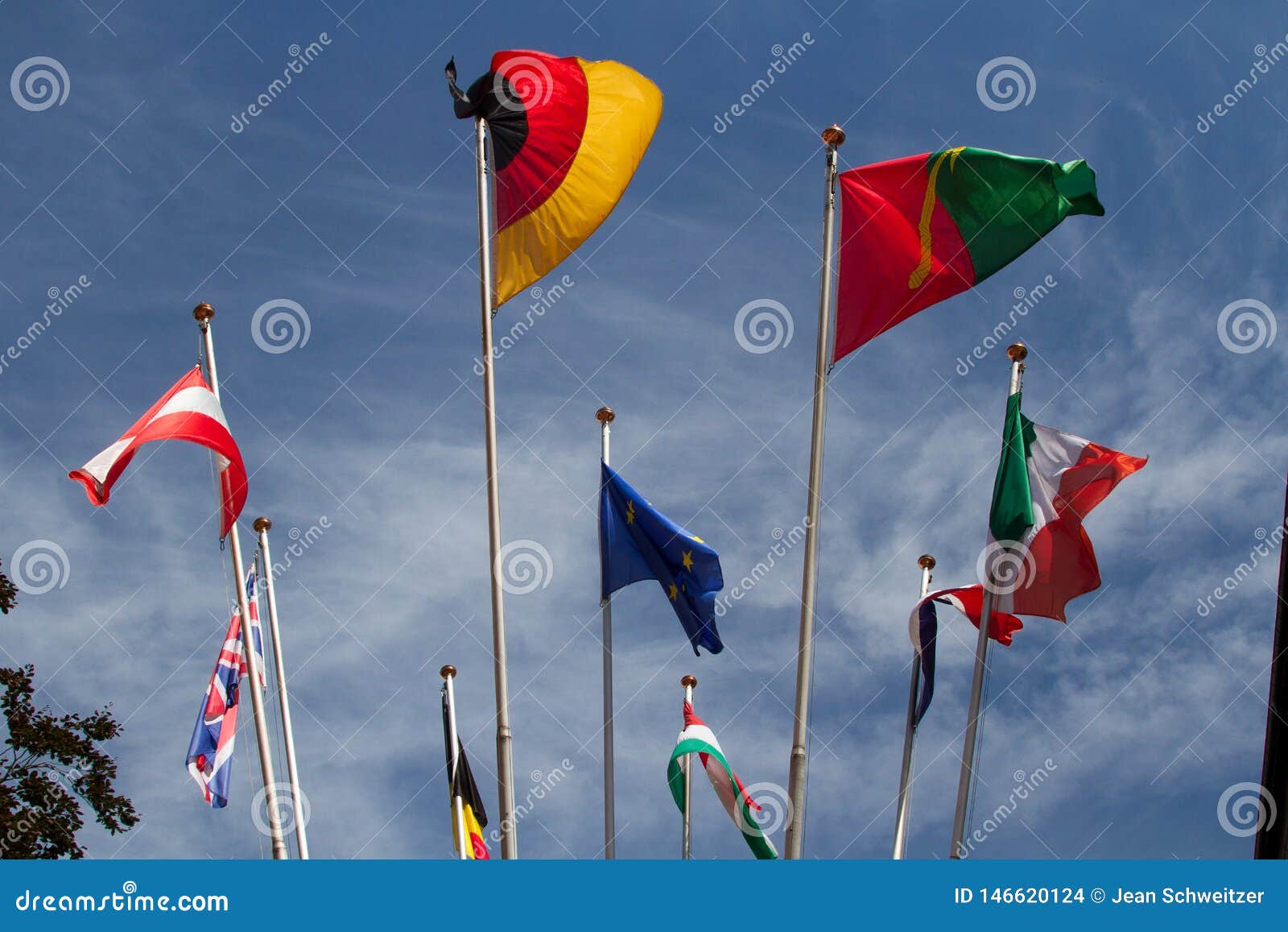 Many Europeans Flags in the Wind Against the Sky Stock Photo - Image of ...