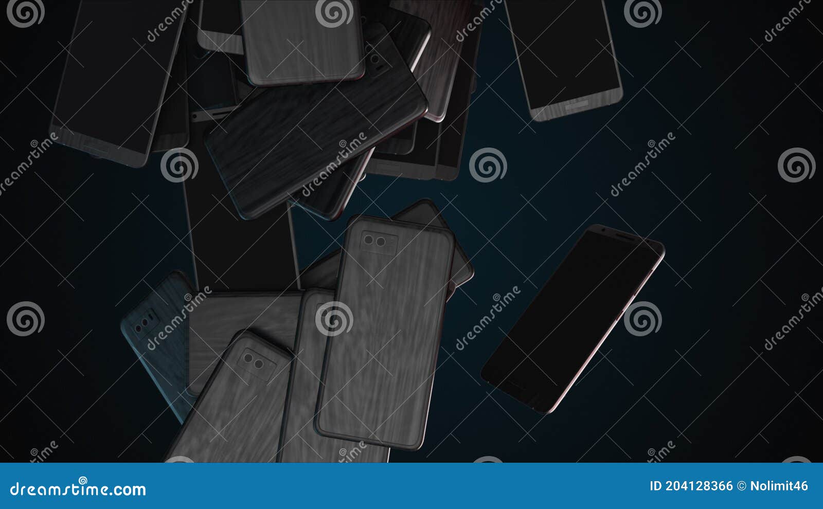 Many Falling Smartphones, Computer Generated. 3d Render of Modern ...