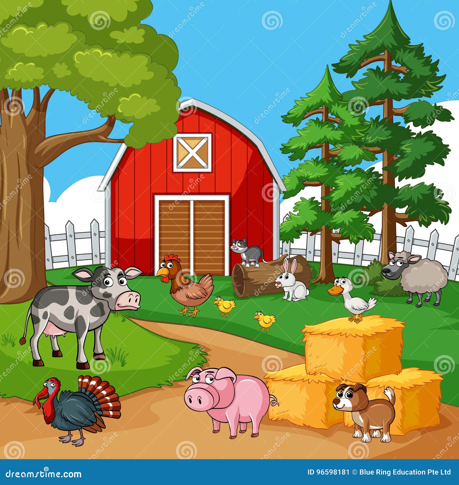 Many Farm Animals in the Farmyard Stock Vector - Illustration of ...