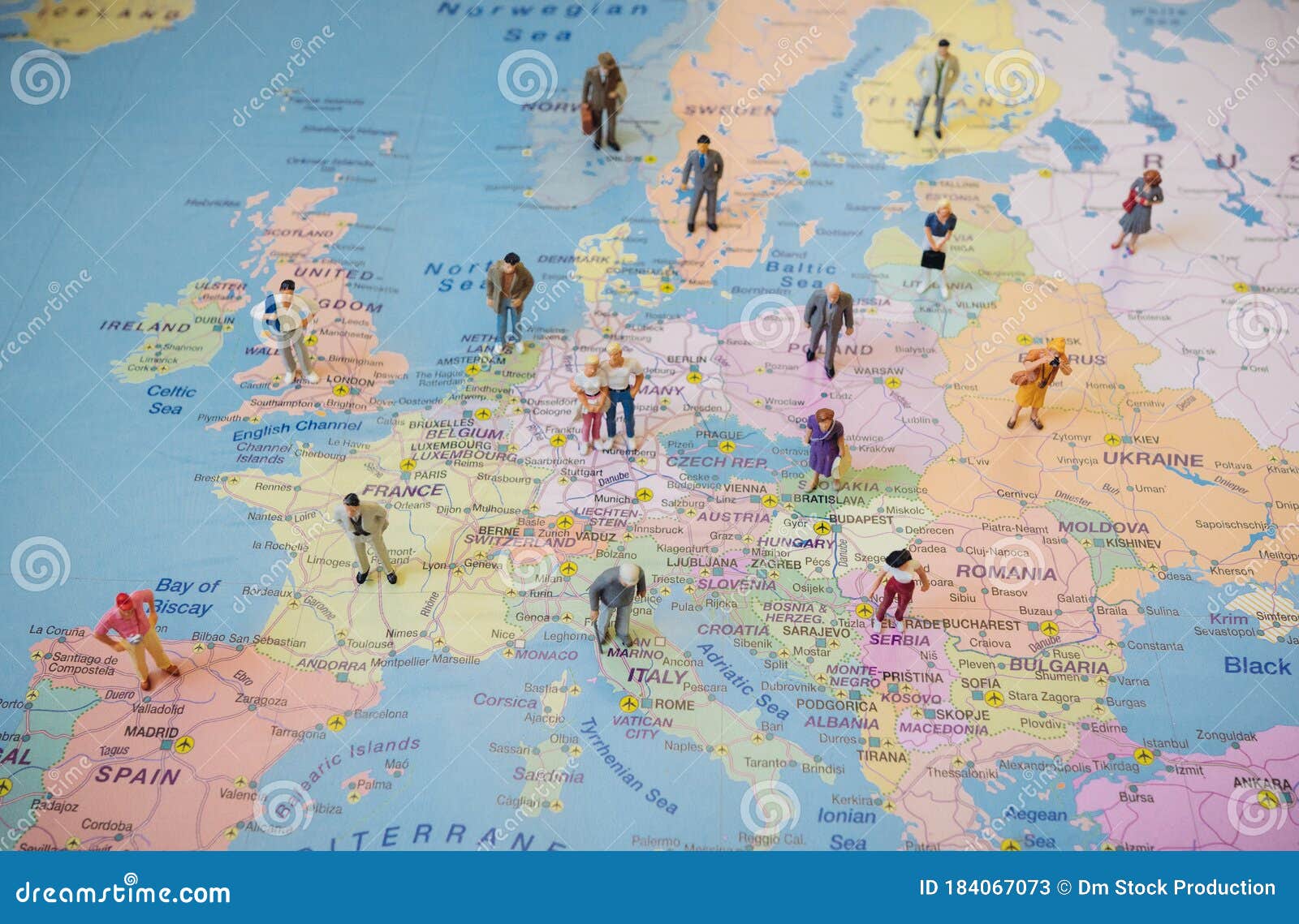 Many Figures of People are Placed on Europe Map. Stock Image - Image of ...