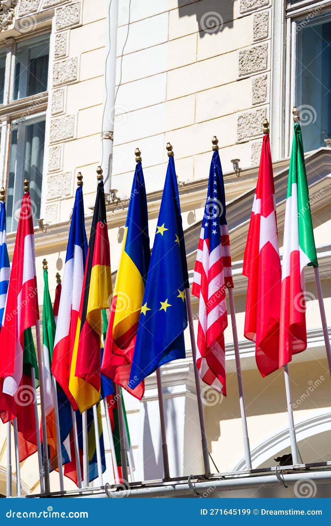 Many Flags of the World on the Facade of a Historic Building Stock ...
