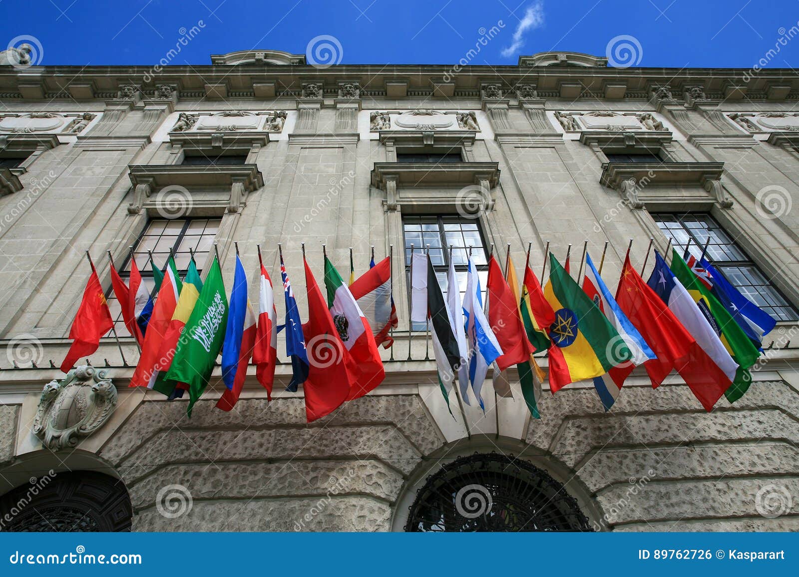 Many Flags of the World on the Facade of a Historic Building Stock ...