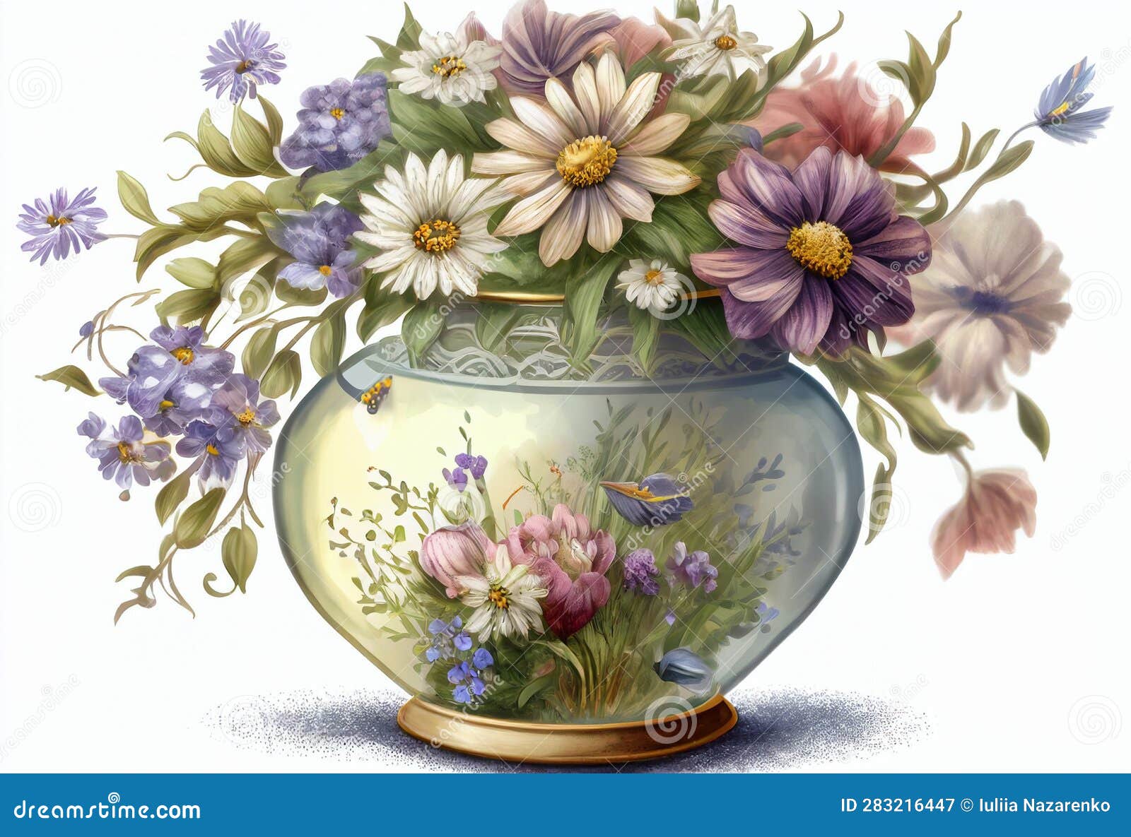 Many Flowers in a Glass Vase. AI Generated Stock Illustration ...